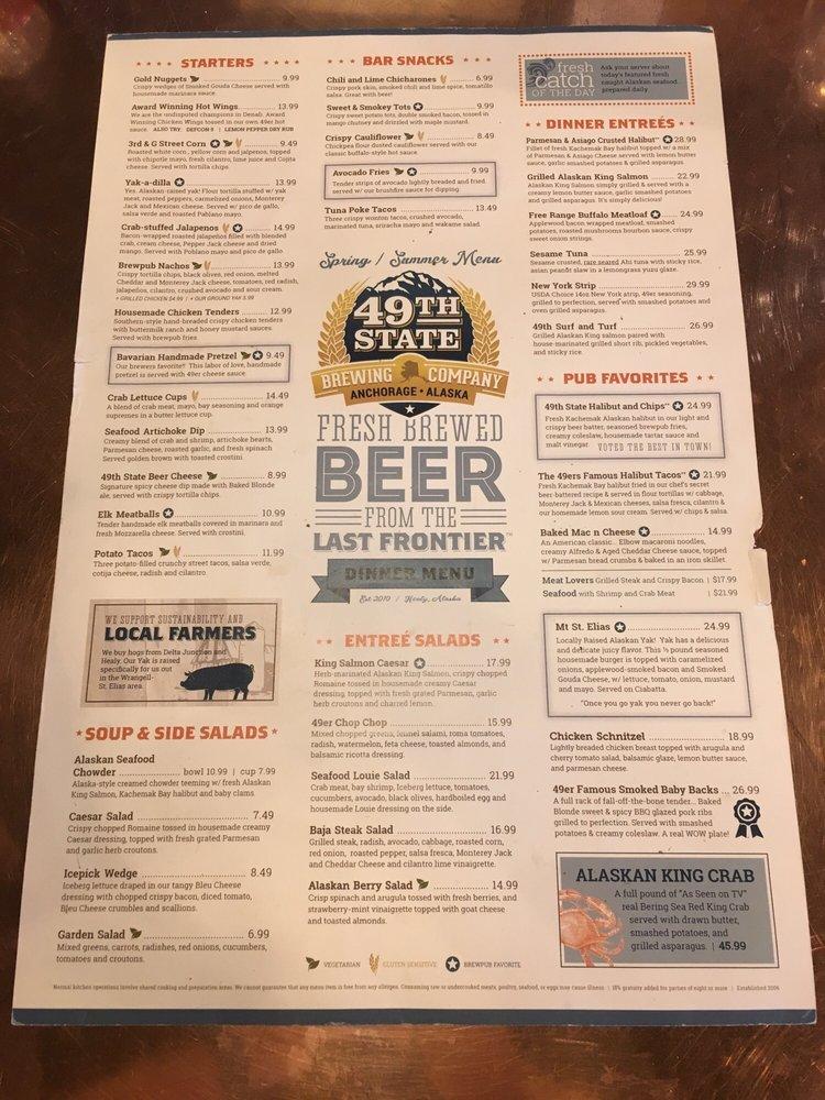 Menu at 49th State Brewing - Anchorage steakhouse, Anchorage