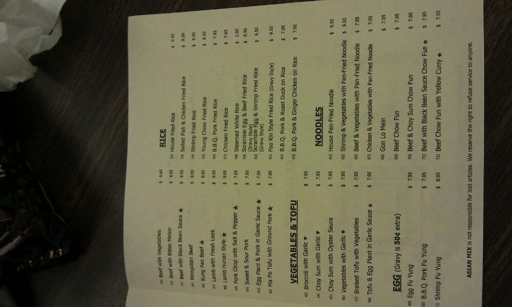Menu at Asian Mix fast food, Honolulu, 1234 S Beretania St.