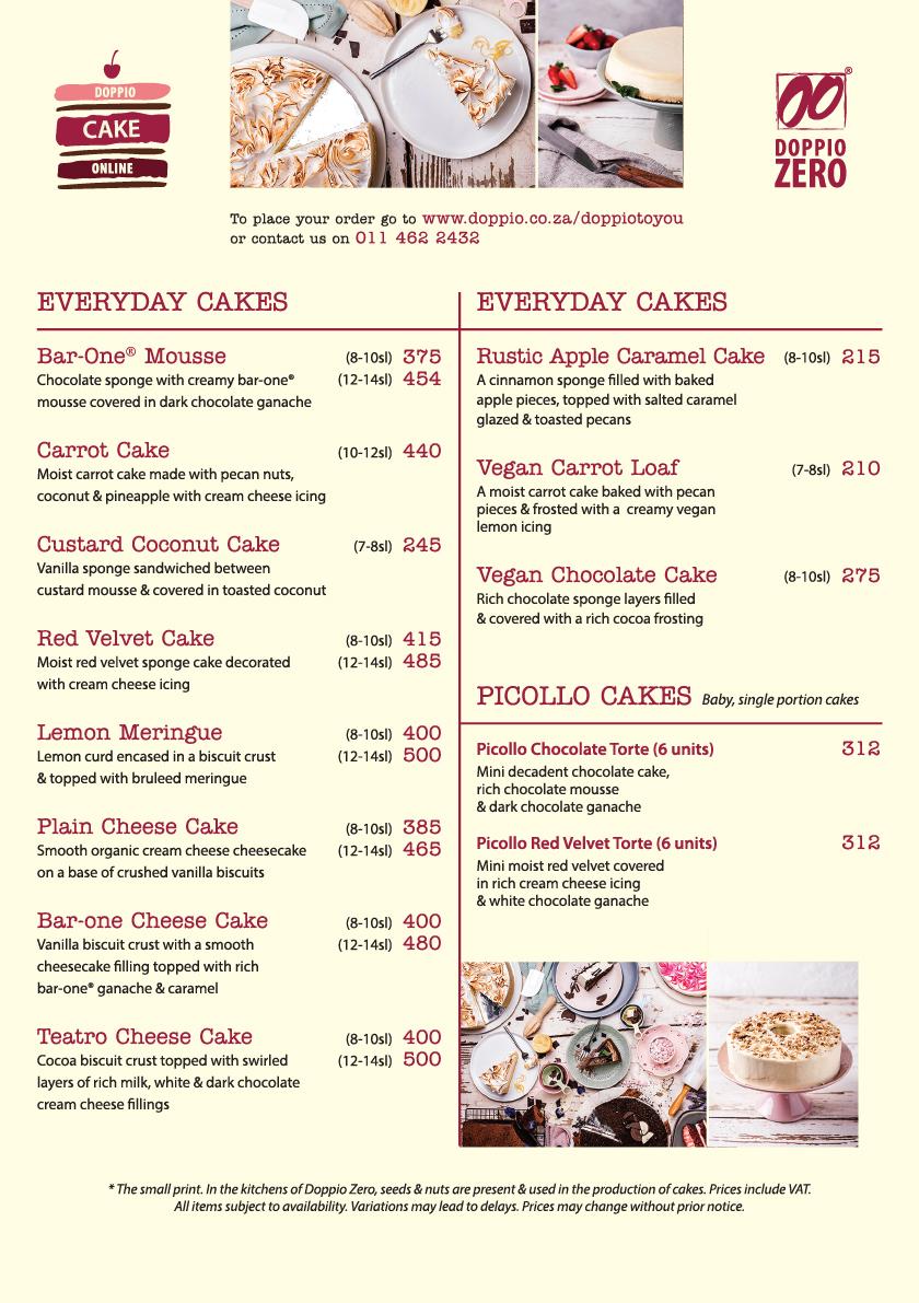 Menu at Doppio Zero Ebotse restaurant, Benoni