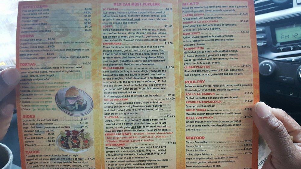 Carta del restaurante El Azteca Mexican, Poughkeepsie