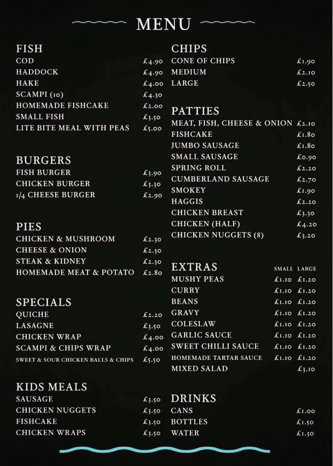 Menu at Frasers Fish & Chips fast food, Egremont
