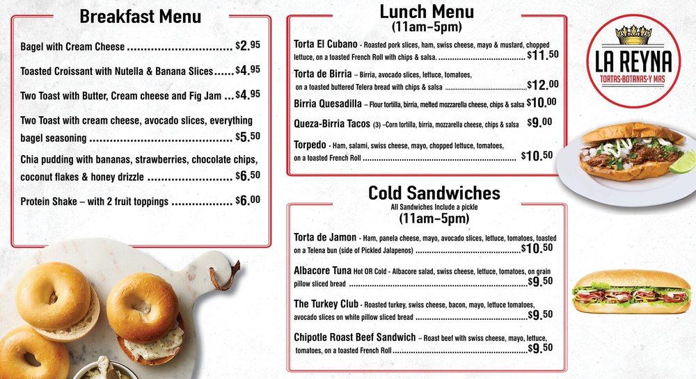 Menu at La Reyna Tortas, Botanas Y Mas! restaurant, Corona
