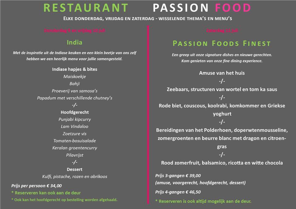 Menu at Passion Food, Leiden