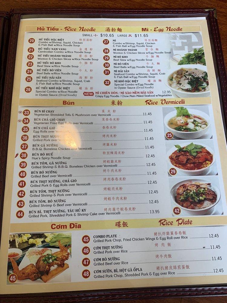 Menu at Pho New Saigon restaurant, Foster City