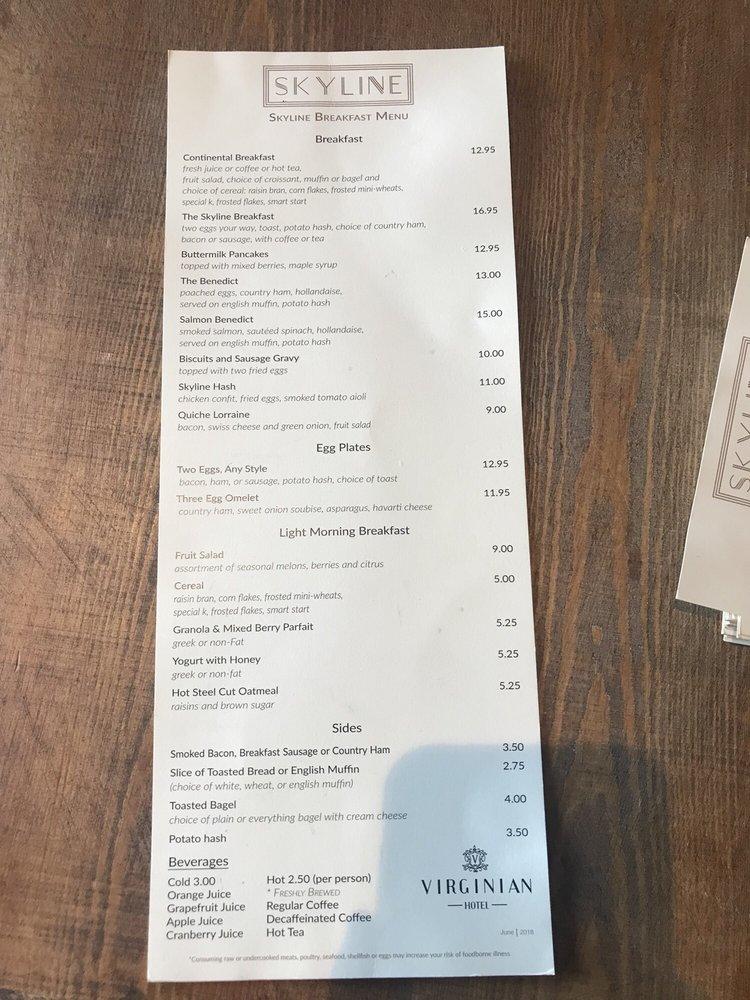 Menu at Skyline pub & bar, Lynchburg