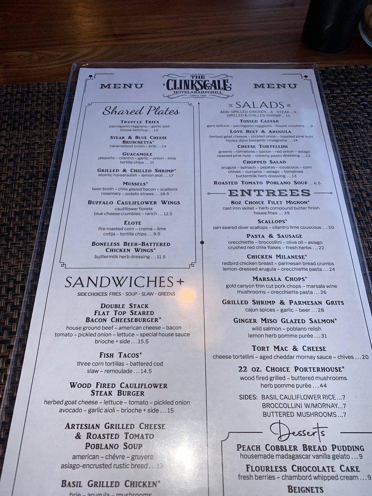 Menu at The Clinkscale pub & bar, Jerome