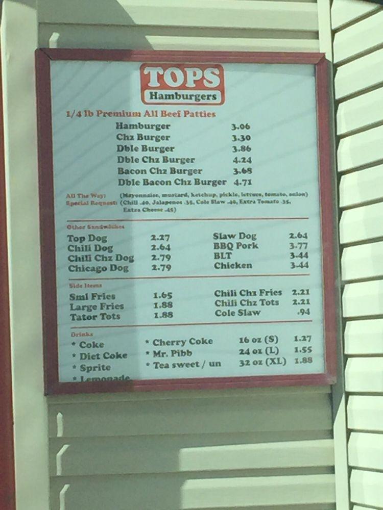 Menu at Tops Choice Hamburgers restaurant, Fort Walton Beach