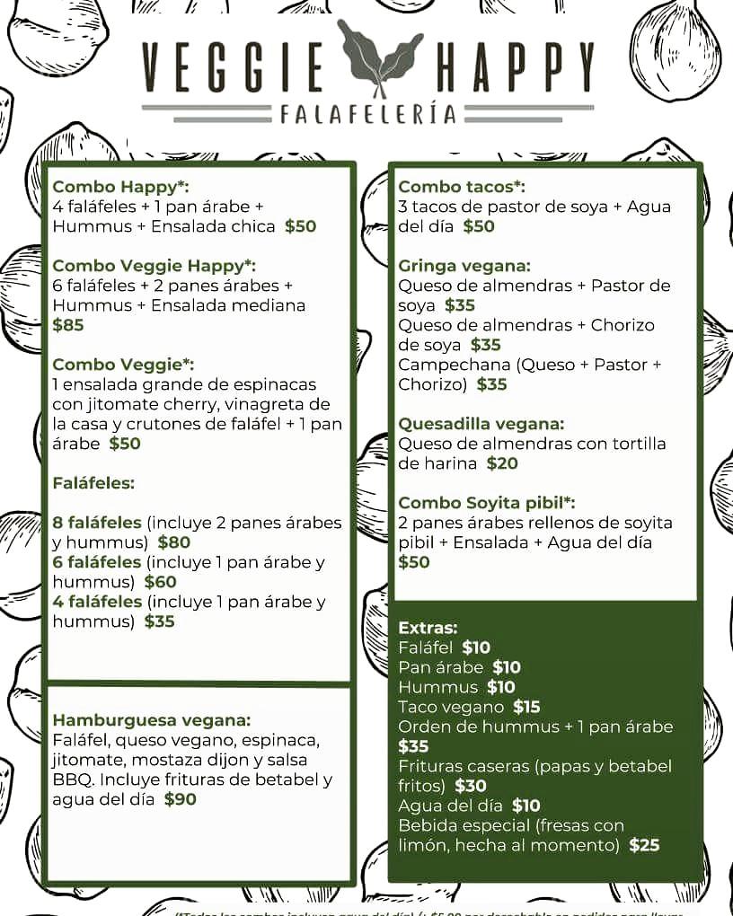 Menu at Veggie Happy restaurant, Santiago de Querétaro, Calle Ezequiel ...