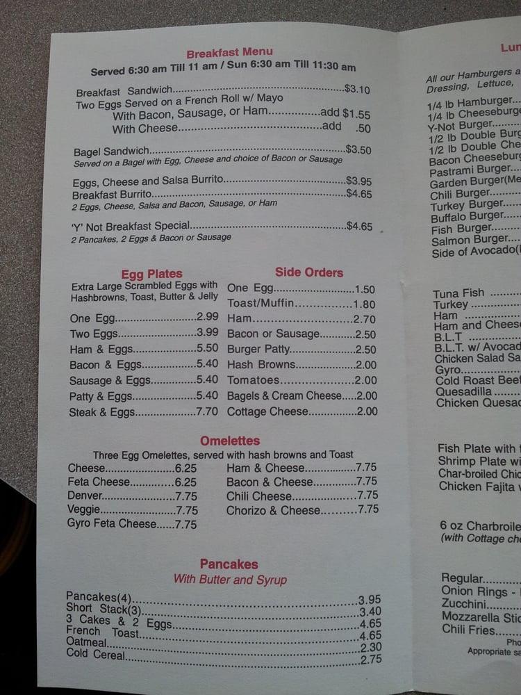 Menu at Y' Not Burgers restaurant, Torrance