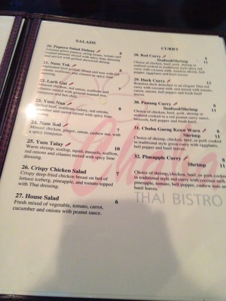 Menu at Chaba Thai Bistro restaurant, Beaumont, Phelan Blvd