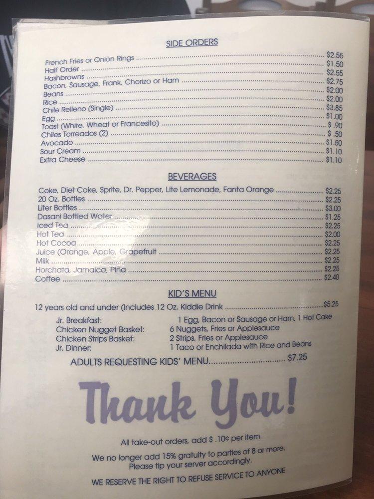 Menu at Good Luck Cafe, El Paso