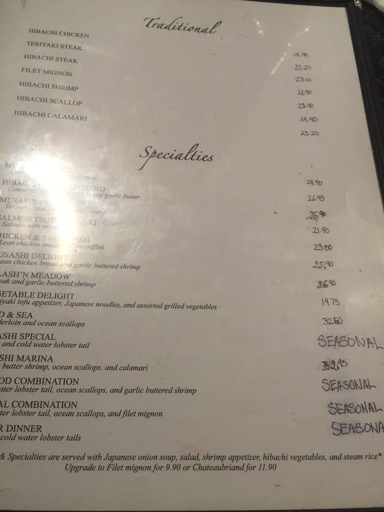 Menu at Musashi restaurant, Tracy