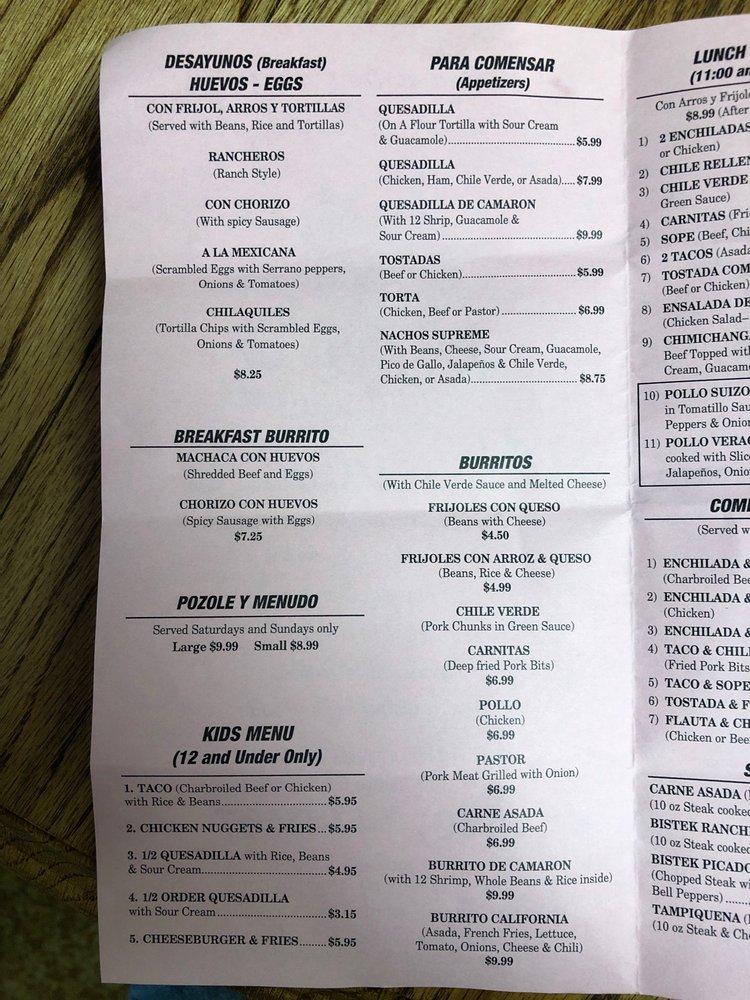Menu at Taqueria Anna Maria's restaurant, Farmersville, 551 Farmersville Rd