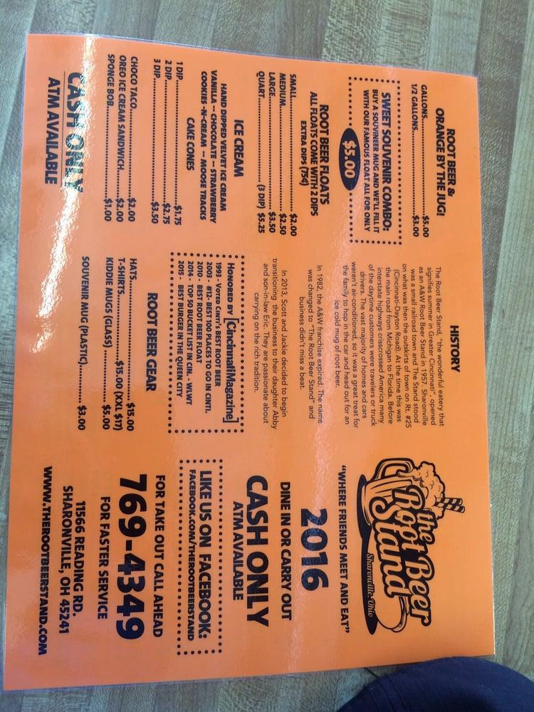 Menu at The Root Beer Stand restaurant, Sharonville