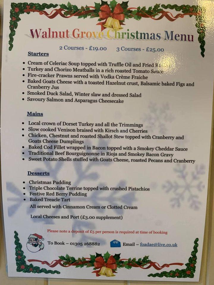 Menu at Walnut Grove cafe, Dorchester