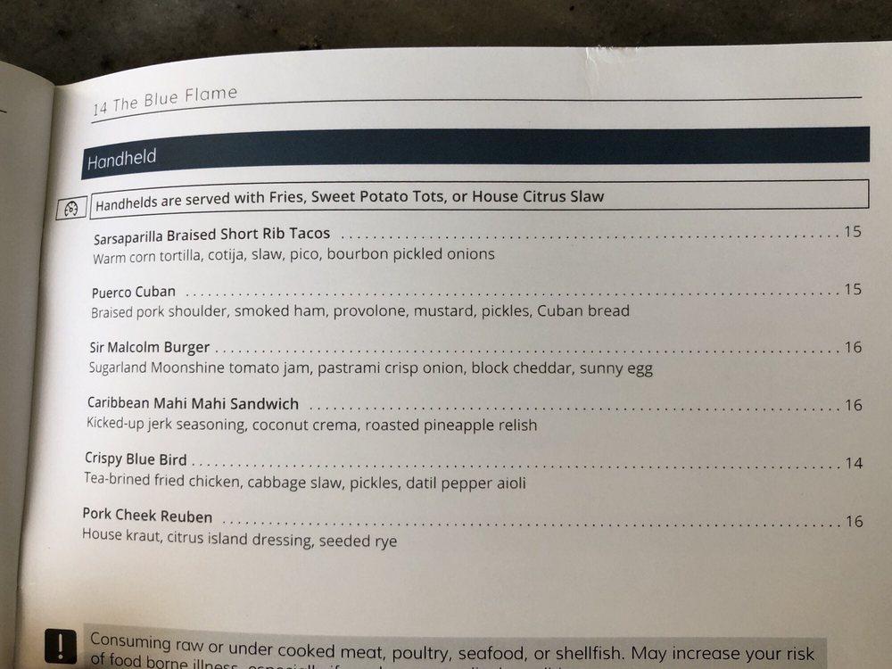 Menu at Blue Flame pub & bar, Daytona Beach