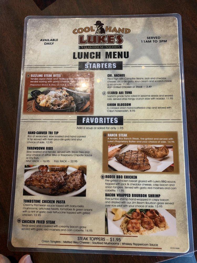 Menu at Cool Hand Luke's Steakhouse, Clovis