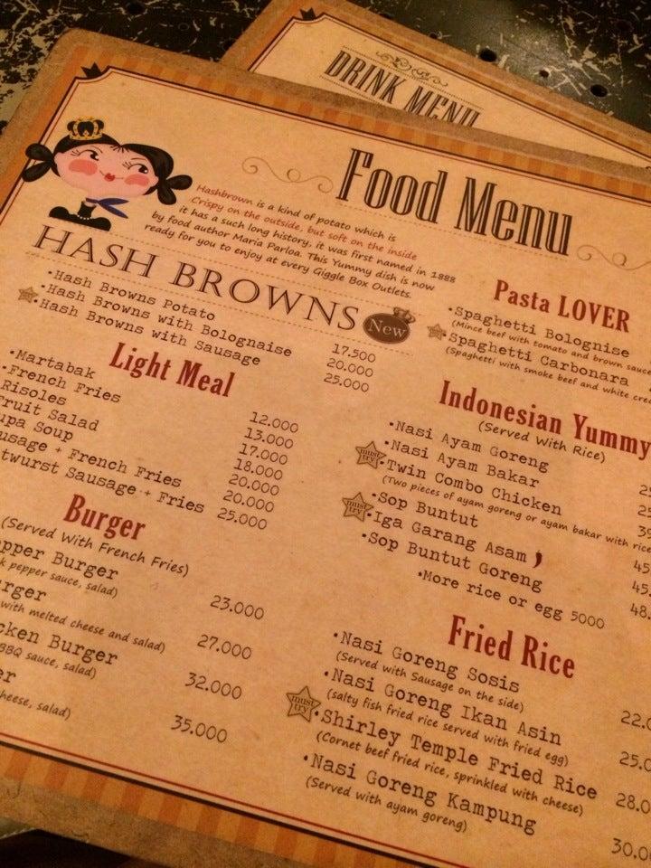 Menu at GiggleBox Cafe And Resto, Bandung, Jl. Progo No.33A