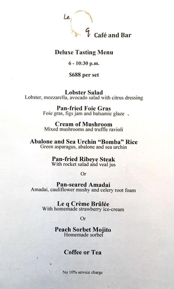 Menu at Le q Cafe & Bar, Hong Kong
