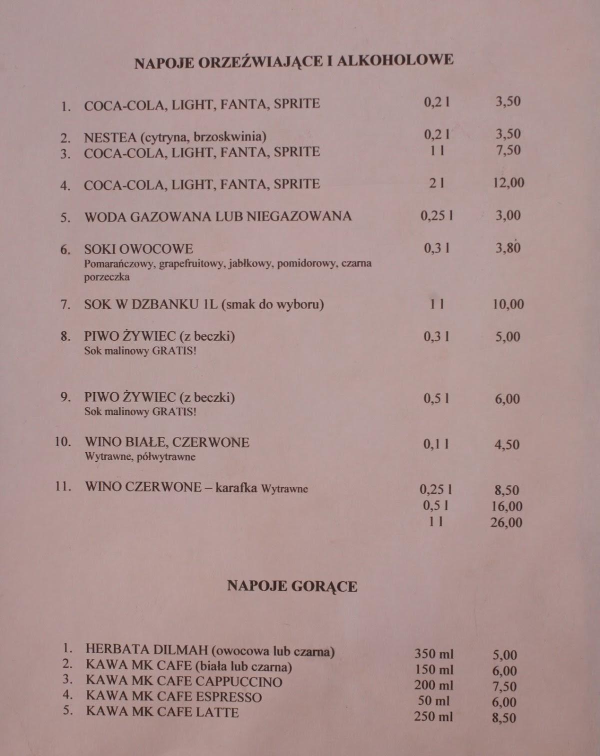 Menu at Margherita restaurant, Stargard