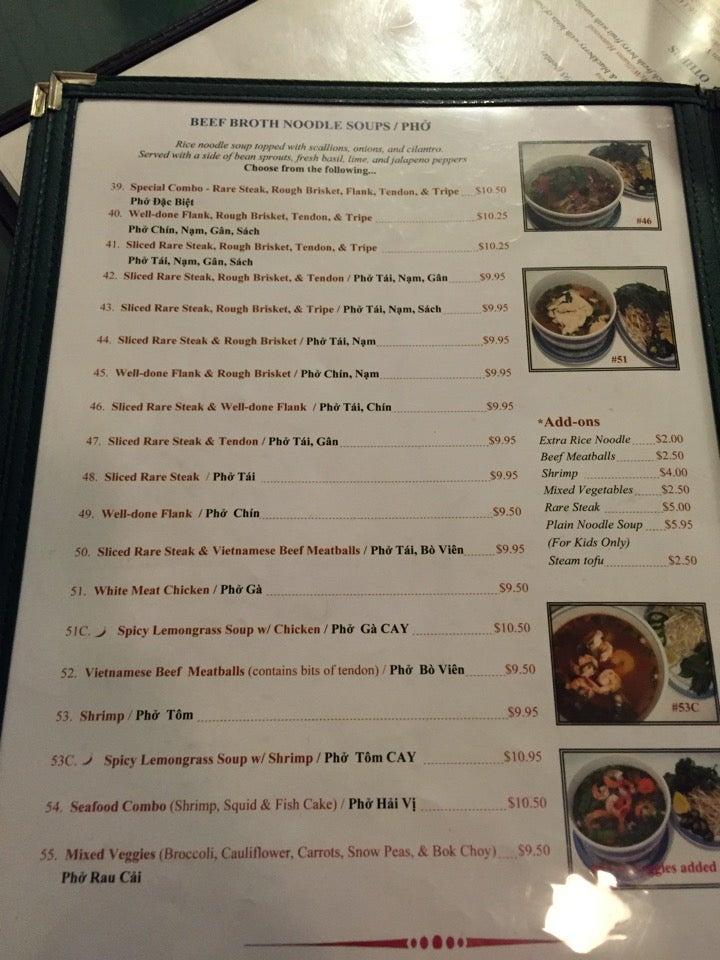 Menu at Phở Cali restaurant, Sarasota, Main St
