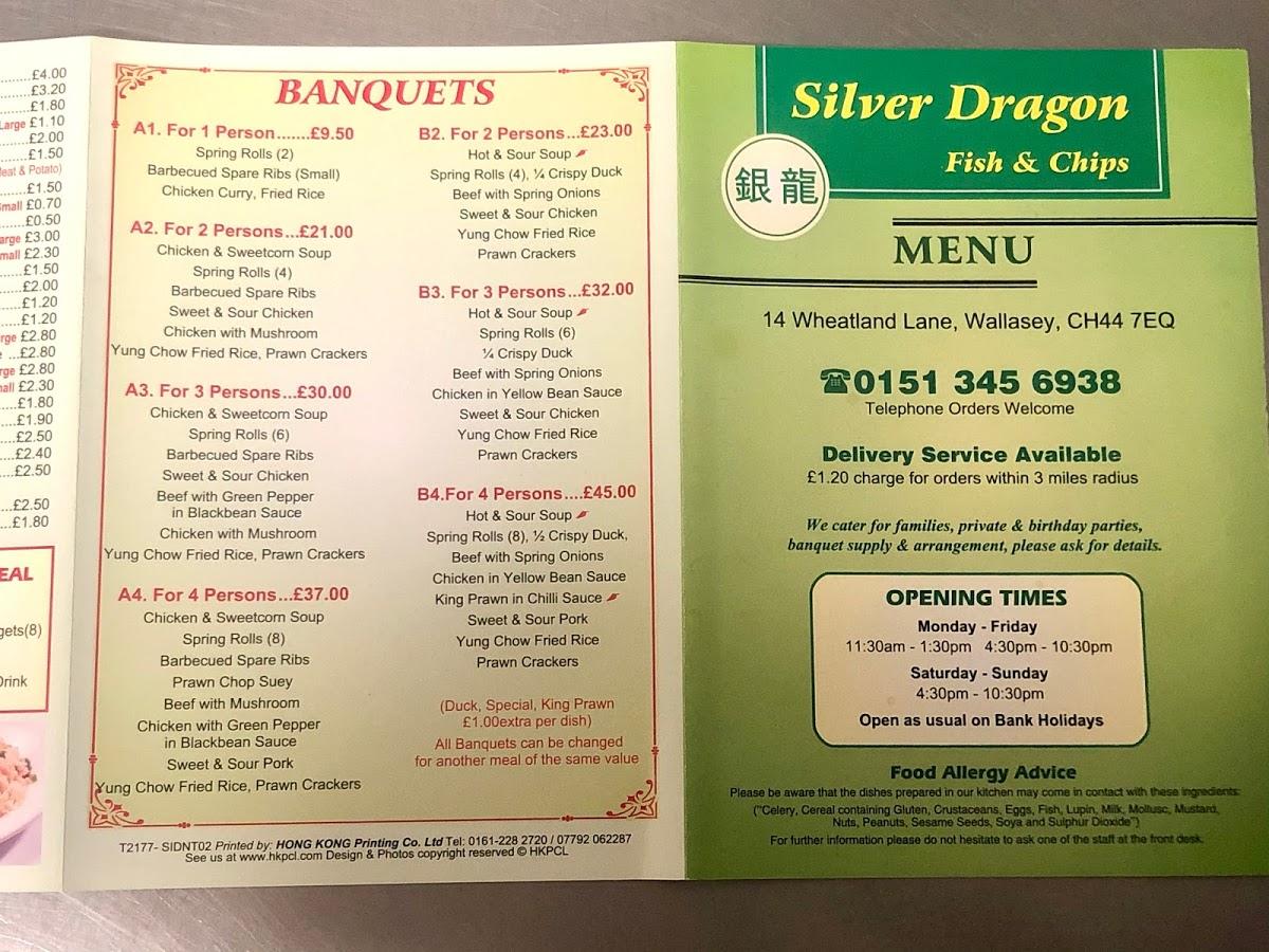 Menu at Silver Dragon restaurant, Wallasey