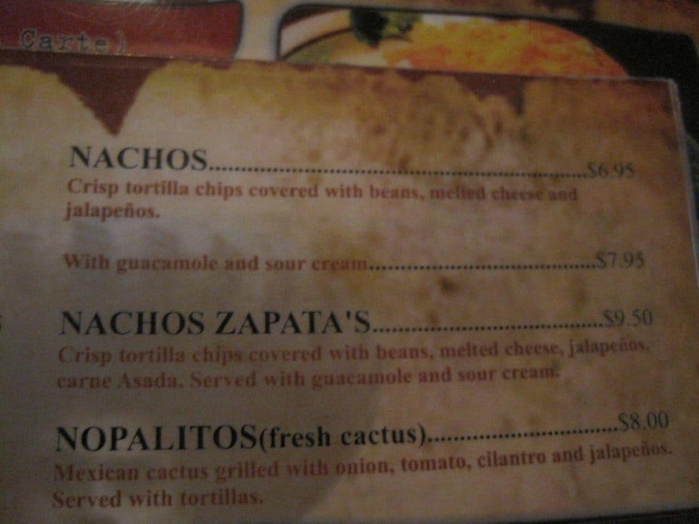 Menu at Viva Zapata's Mexican Restaurant & Cantina, North Las Vegas