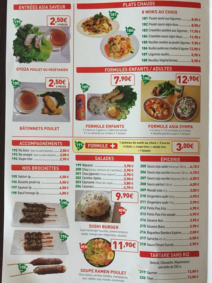 Menu at Asia Sushi restaurant, Le Cannet