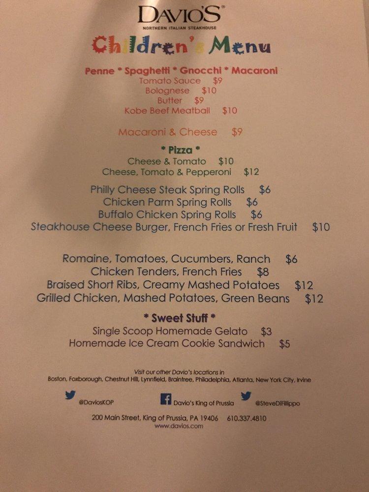 Menu at Davio's Northern Italian Steakhouse, King of Prussia