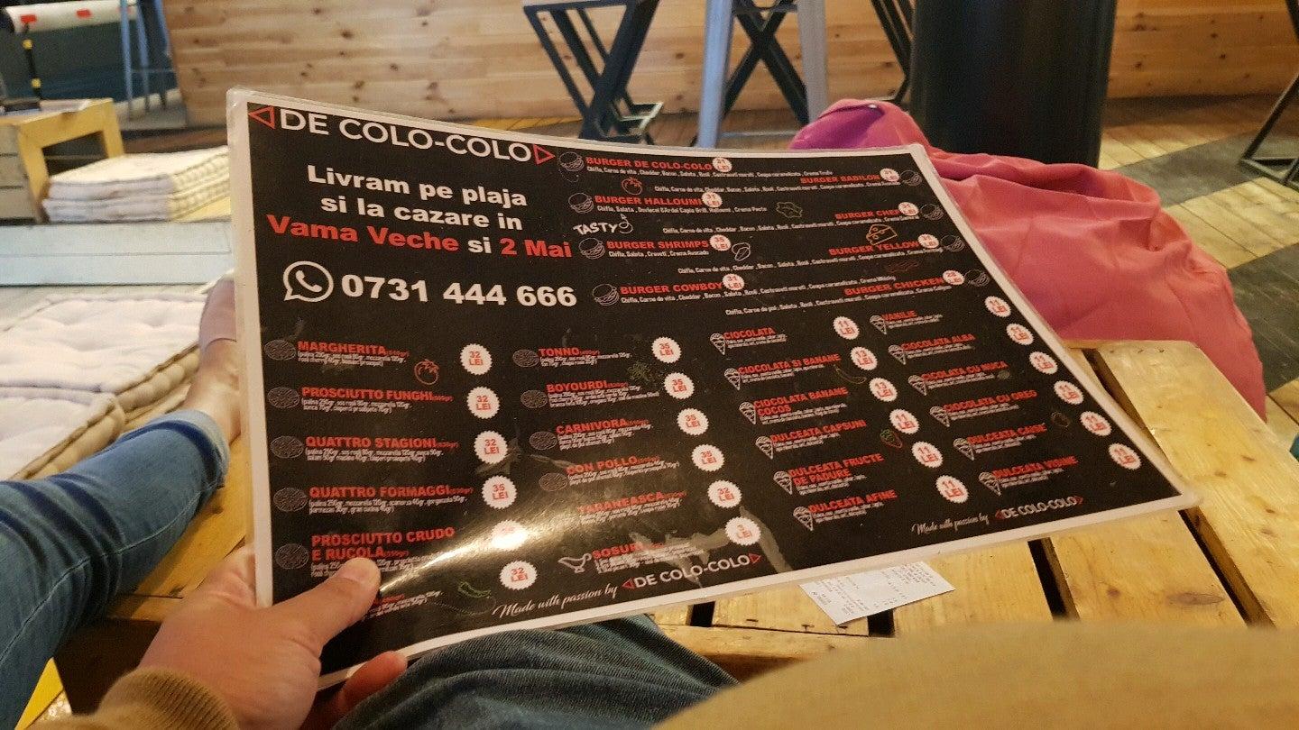 Menu at De Colo-Colo, Vama Veche