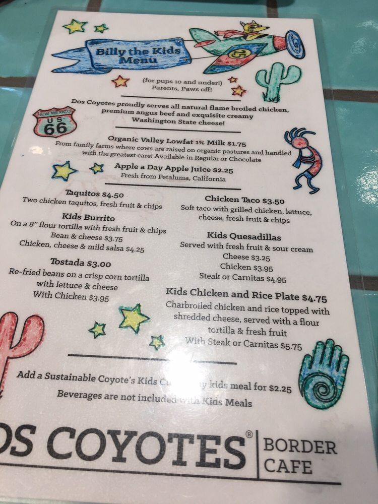 Menu at Dos Coyotes Border Cafe, San Ramon