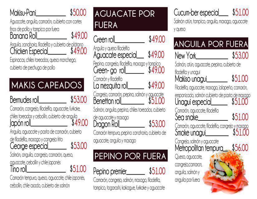 Carta del restaurante Makisu, Ciudad Juarez, Los Portales