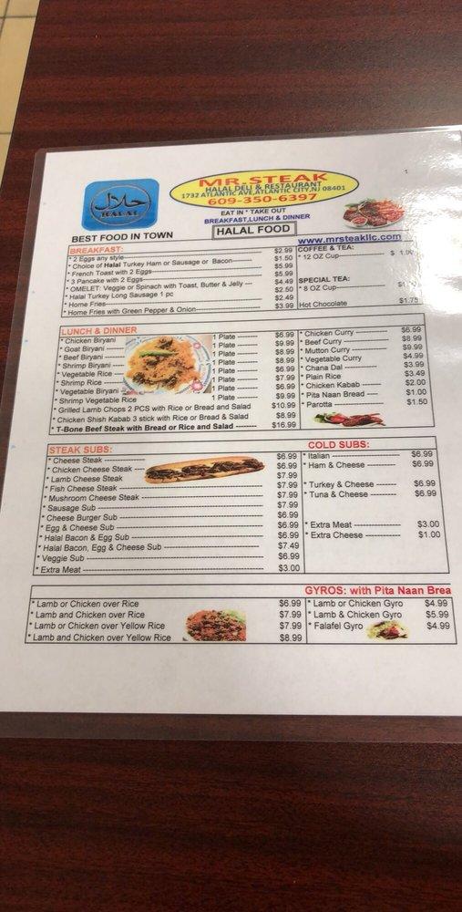 Menu at Mr. Steak Halal Food Restaurant, Atlantic City