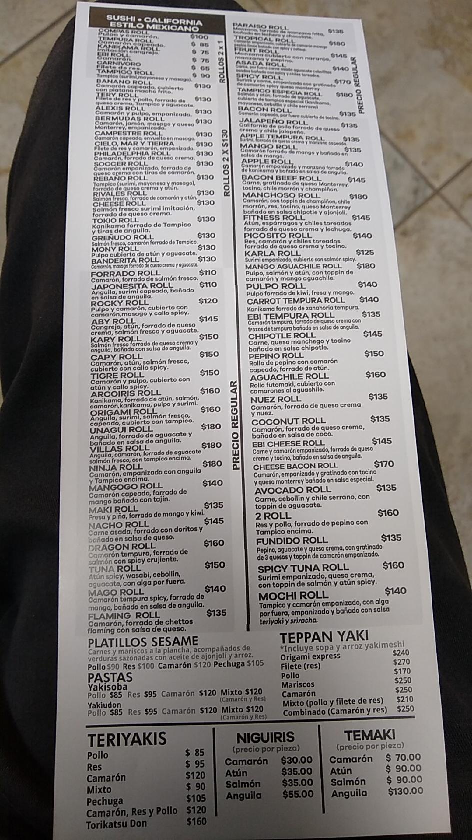 Carta del restaurante Origami Express - Roma, Mexicali