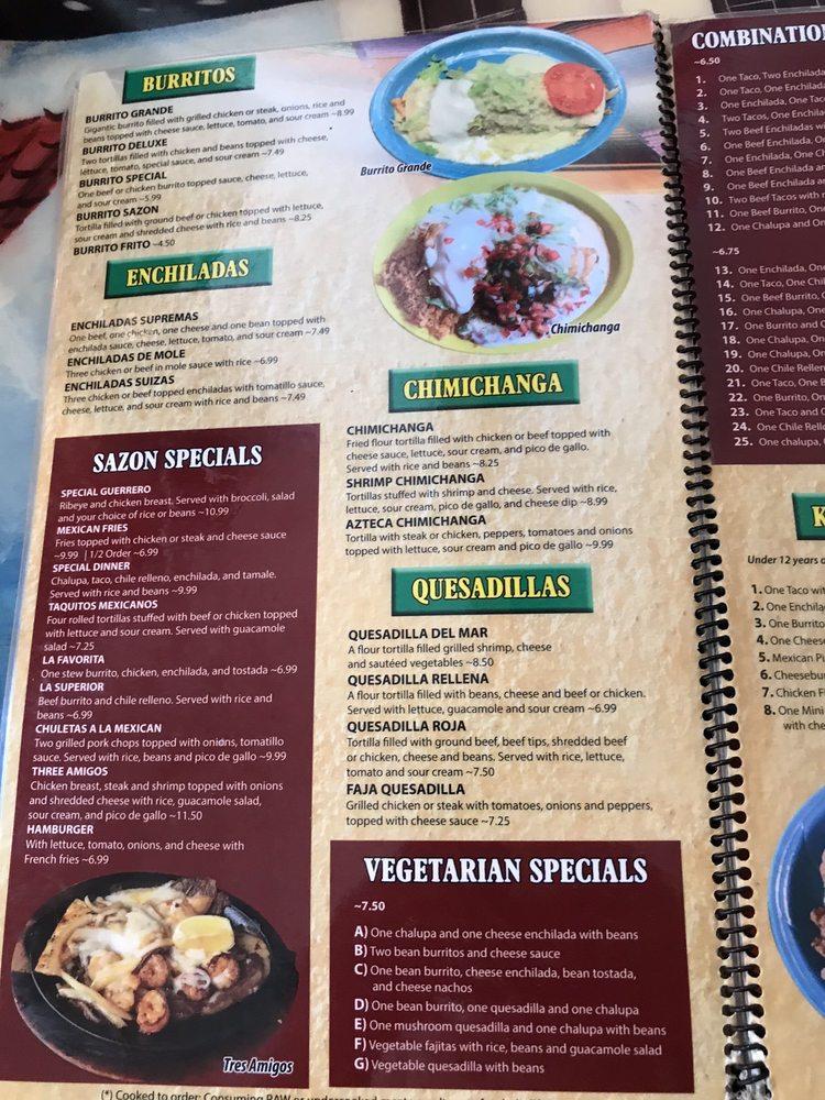 Menu at Sazon Mexican Restaurant, Williamson