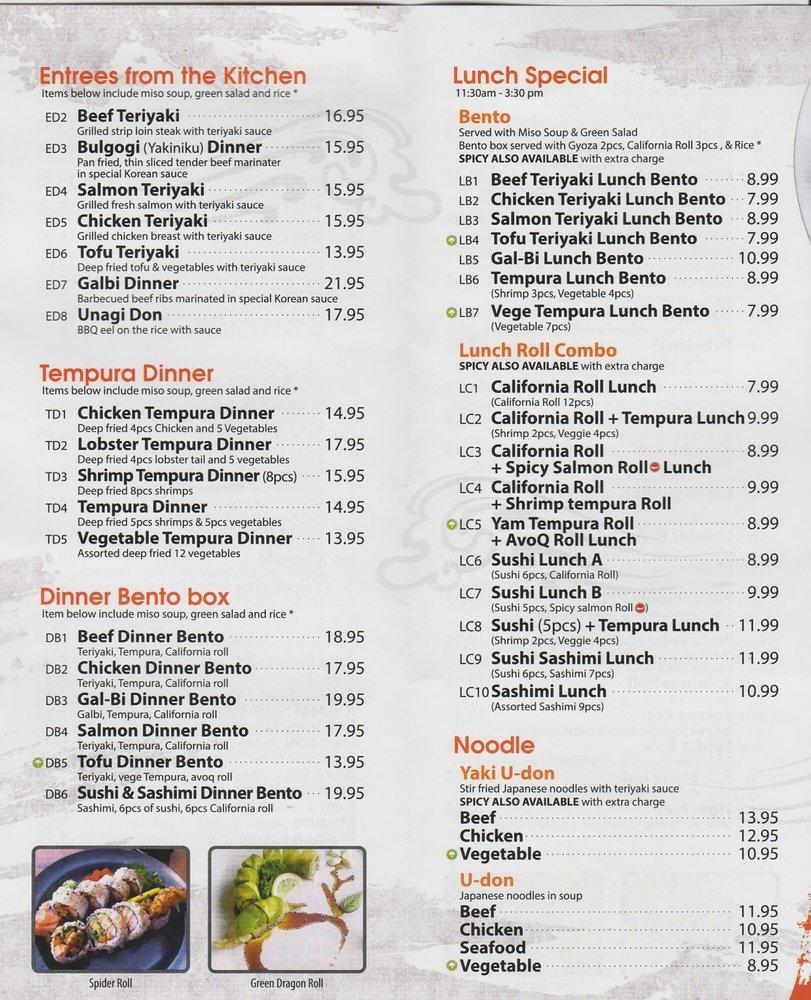 Menu at Sushi Minato restaurant, Georgina