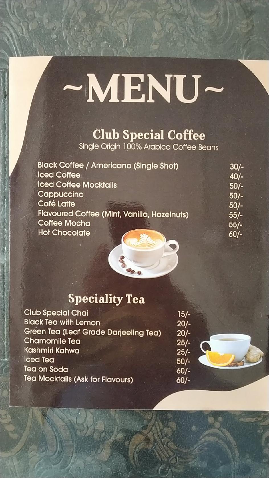 Menu at Coffee Club Cafe, New Delhi