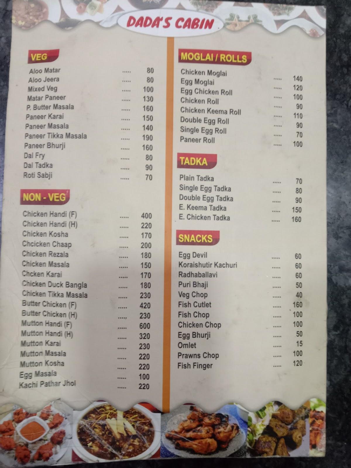 Menu at DADA'S CABIN, Pune, Handewadi Rd