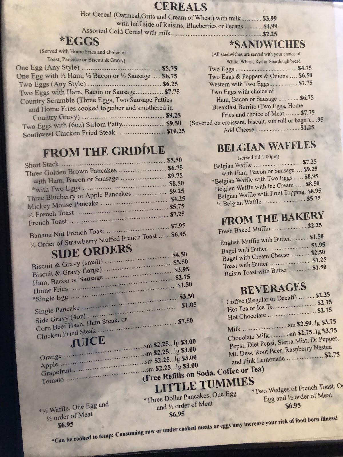 Menu at Georgie's Cafe, Cottonwood