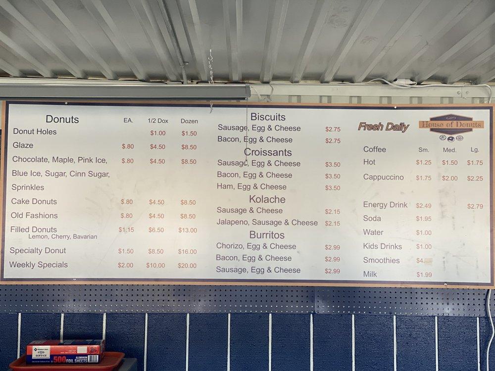 Menu at House of Donuts, Amarillo