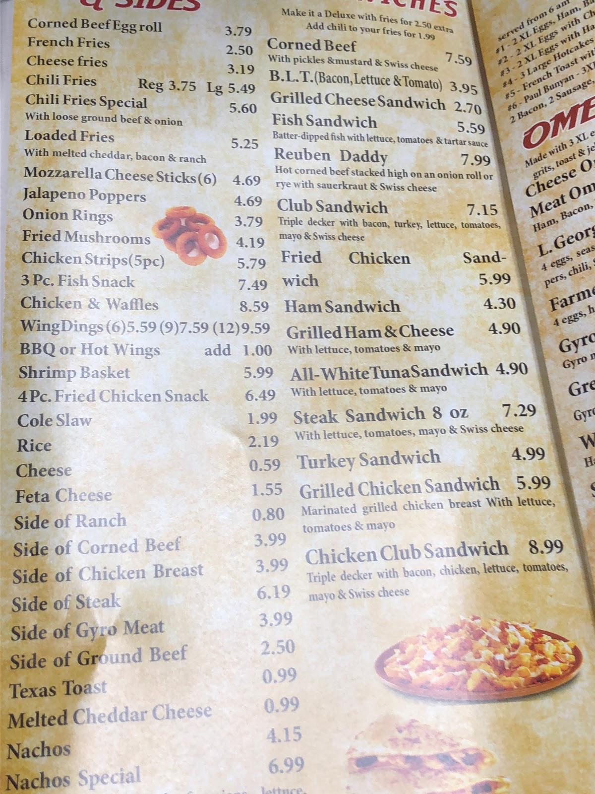 Menu at L George's Coney Island restaurant, Detroit, W Warren Ave