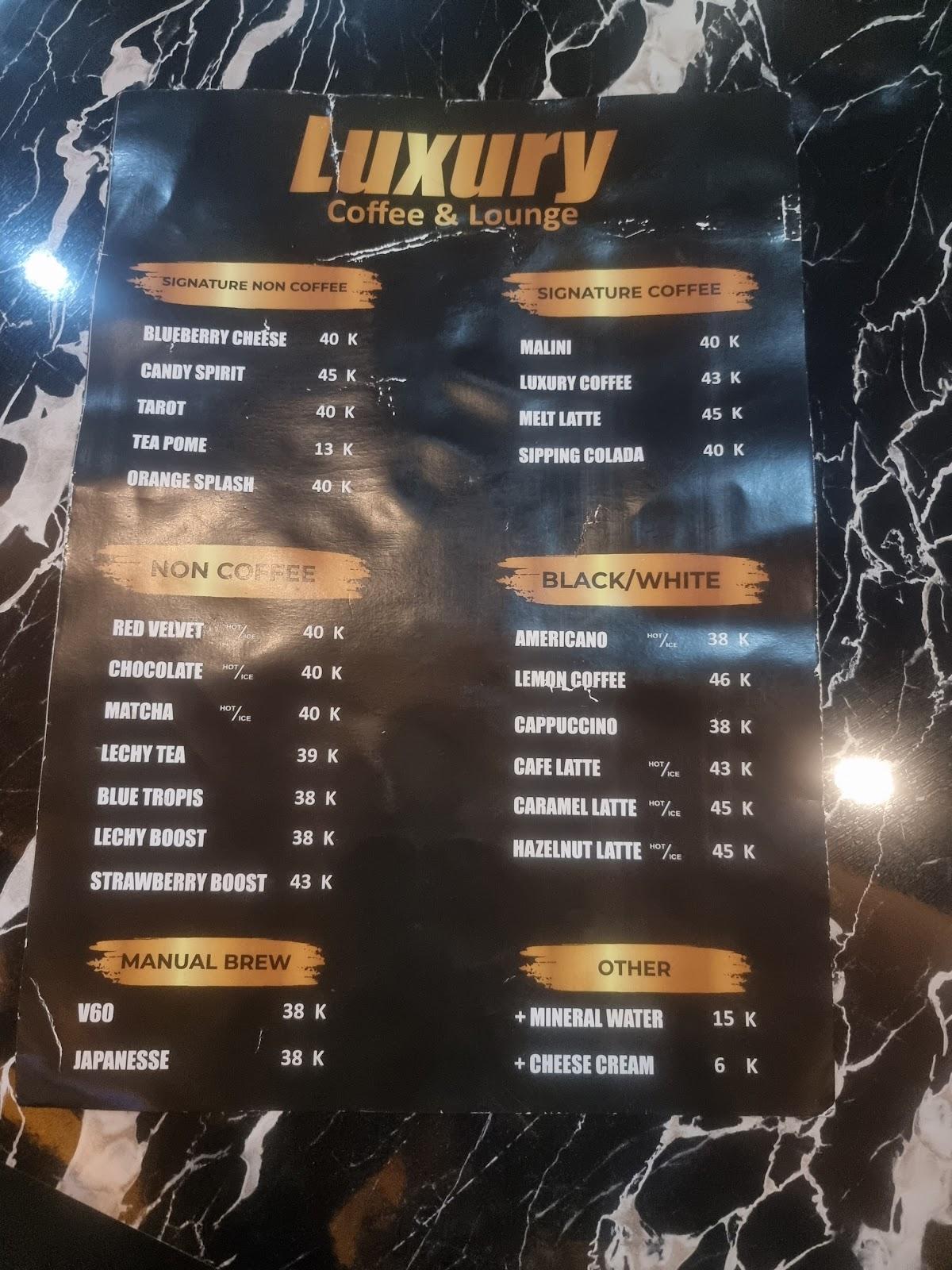 Menu at Luxury Coffee & Lounge cafe, Tasikmalaya