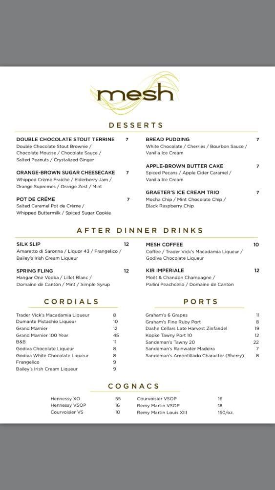 Menu at Mesh - Louisville steakhouse, Louisville