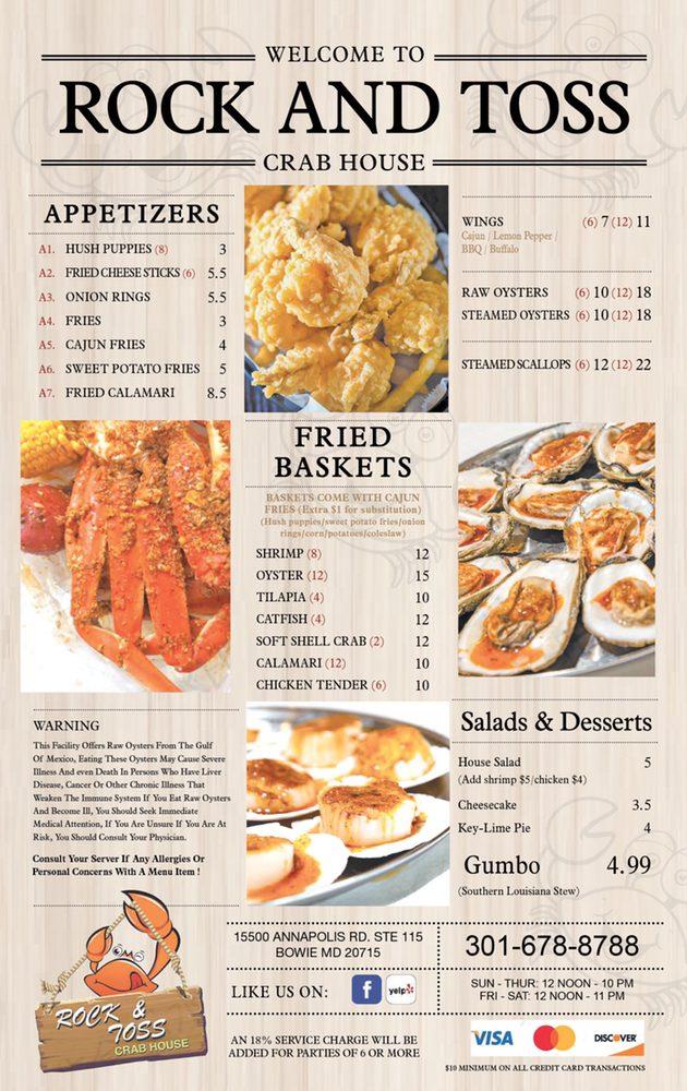 Menu at Rock & Toss Crab House restaurant, Bowie