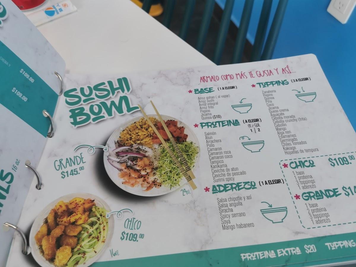 Menu at Sushi y Así (El Refugio) restaurant, Santiago de Querétaro