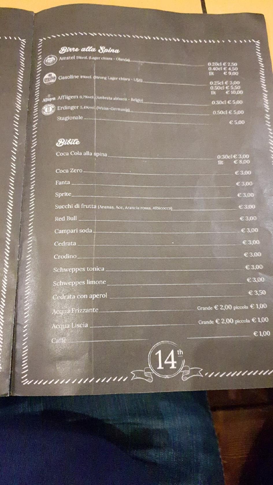 Menu at 14th American Pub, Matera