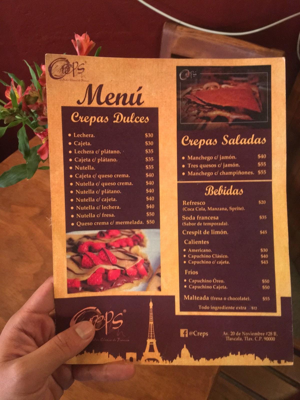 Menu at Creps - Pizza, pasta y crepas restaurant, Tlaxcala