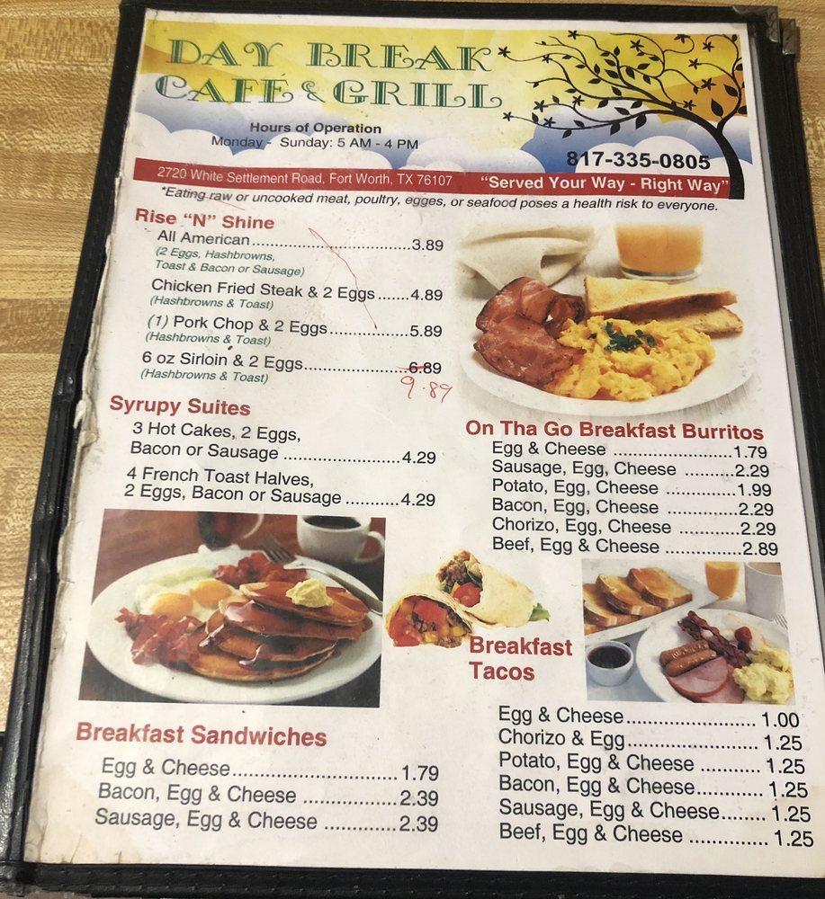 Menu at Daybreak Cafe & Grill, Fort Worth