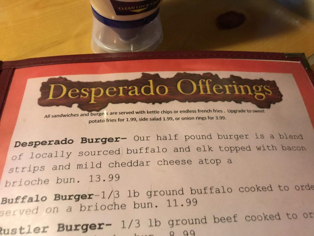 Menu at Desperados steakhouse, Hill City