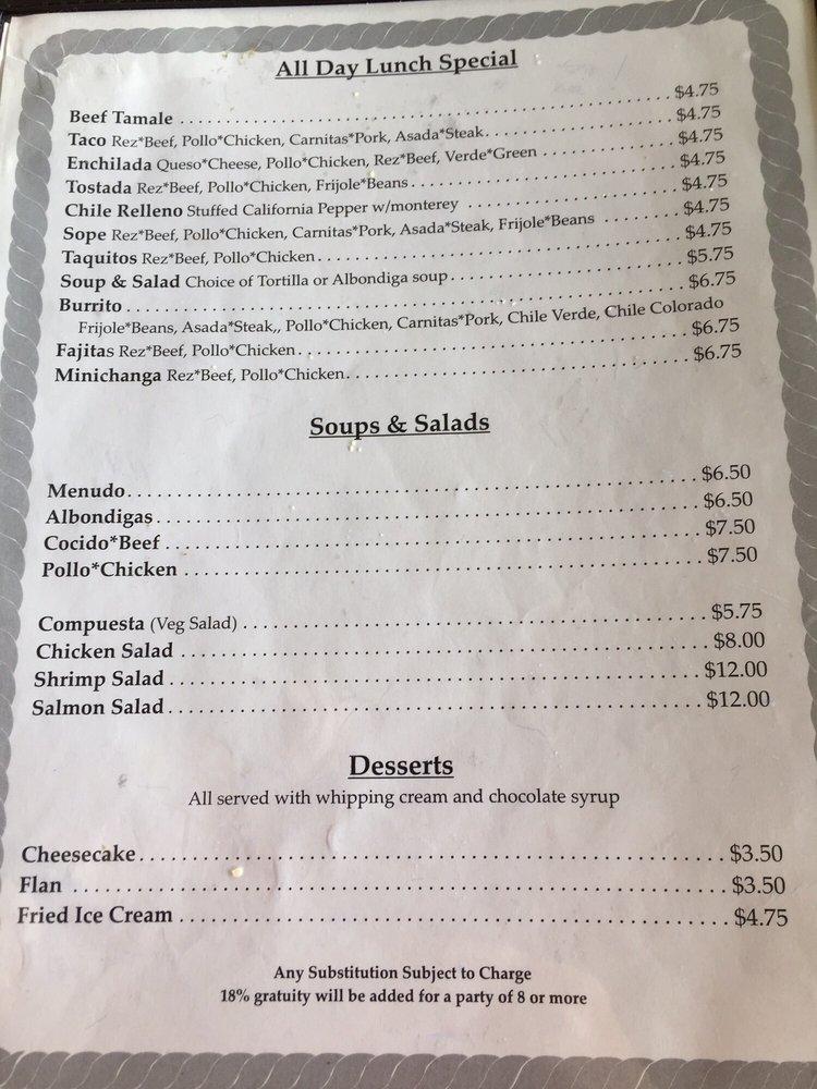 Menu at Jenny's Grill Steak & Mariscos restaurant, Barstow